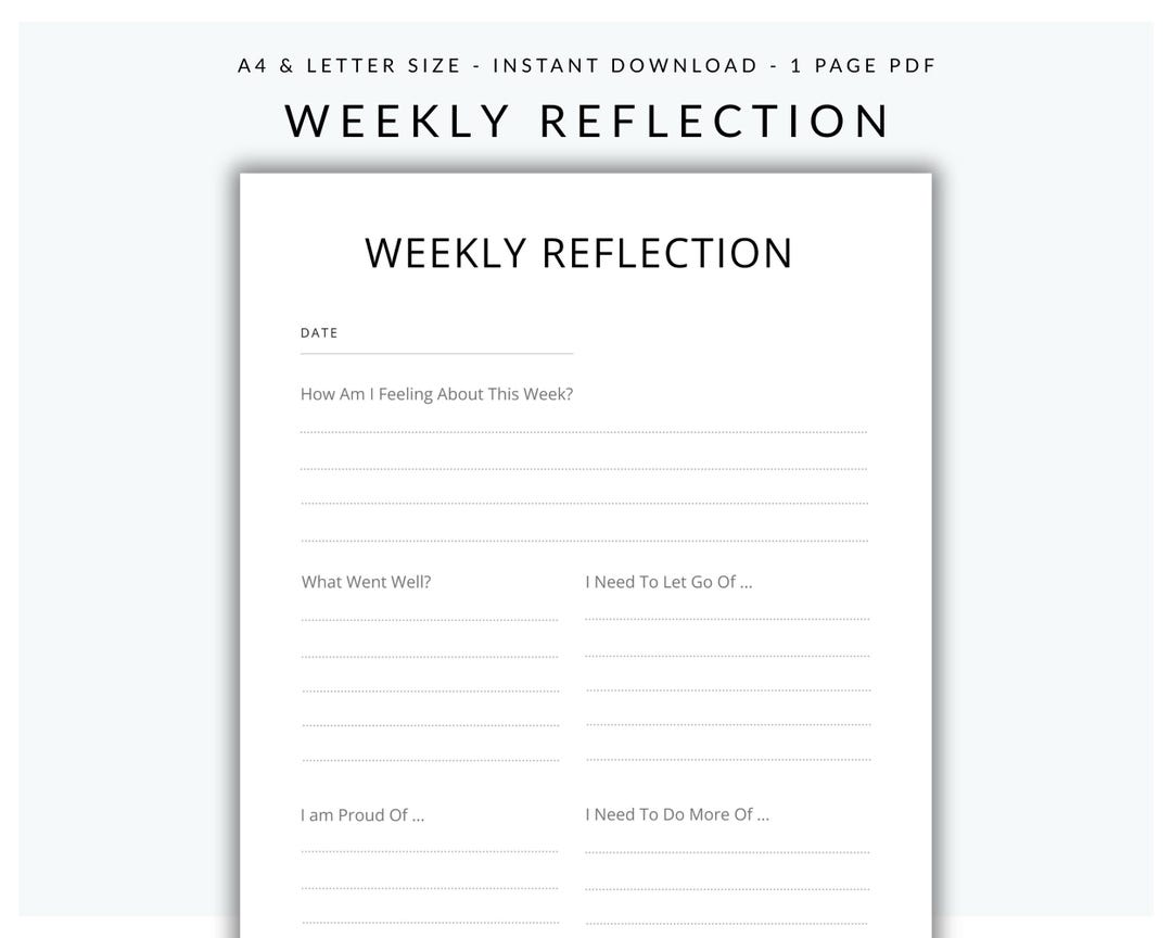 Weekly Reflection Journal, Printable Weekly Self Reflection, Weekly ...