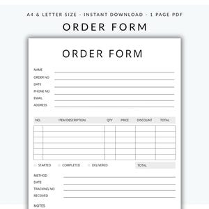 Fillable Order Form Template, Printable Purchase Order Form, Blank ...