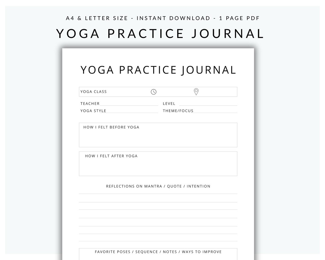 Yoga Practice Journal, Printable Wellness Worksheet, A4 and US Letter 1 ...