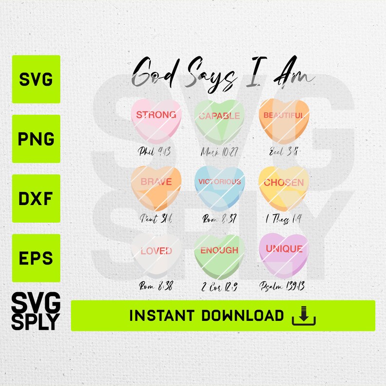 Christian Jesus God Says I Am Candy Hearts Bible Verse Valentines Day ...