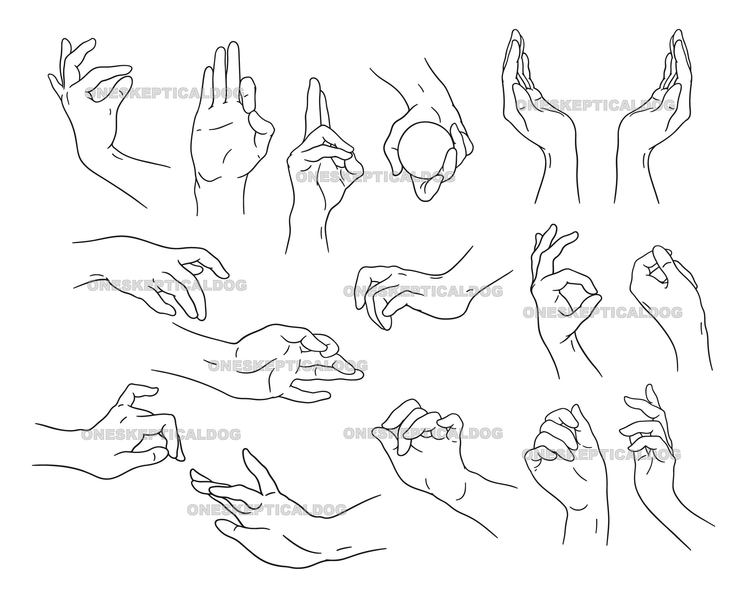 Hands Vector Icon Set, Hand Gestures Clipart, Hand Drawn Line Art ...