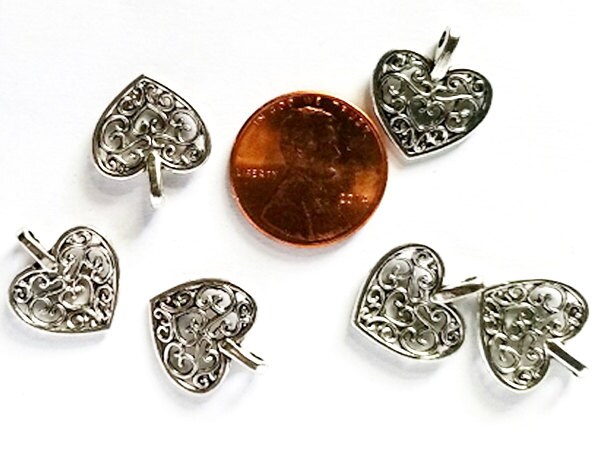 6 Antique Silver Filigree Metal Heart Charm Jewelry Findings - Etsy