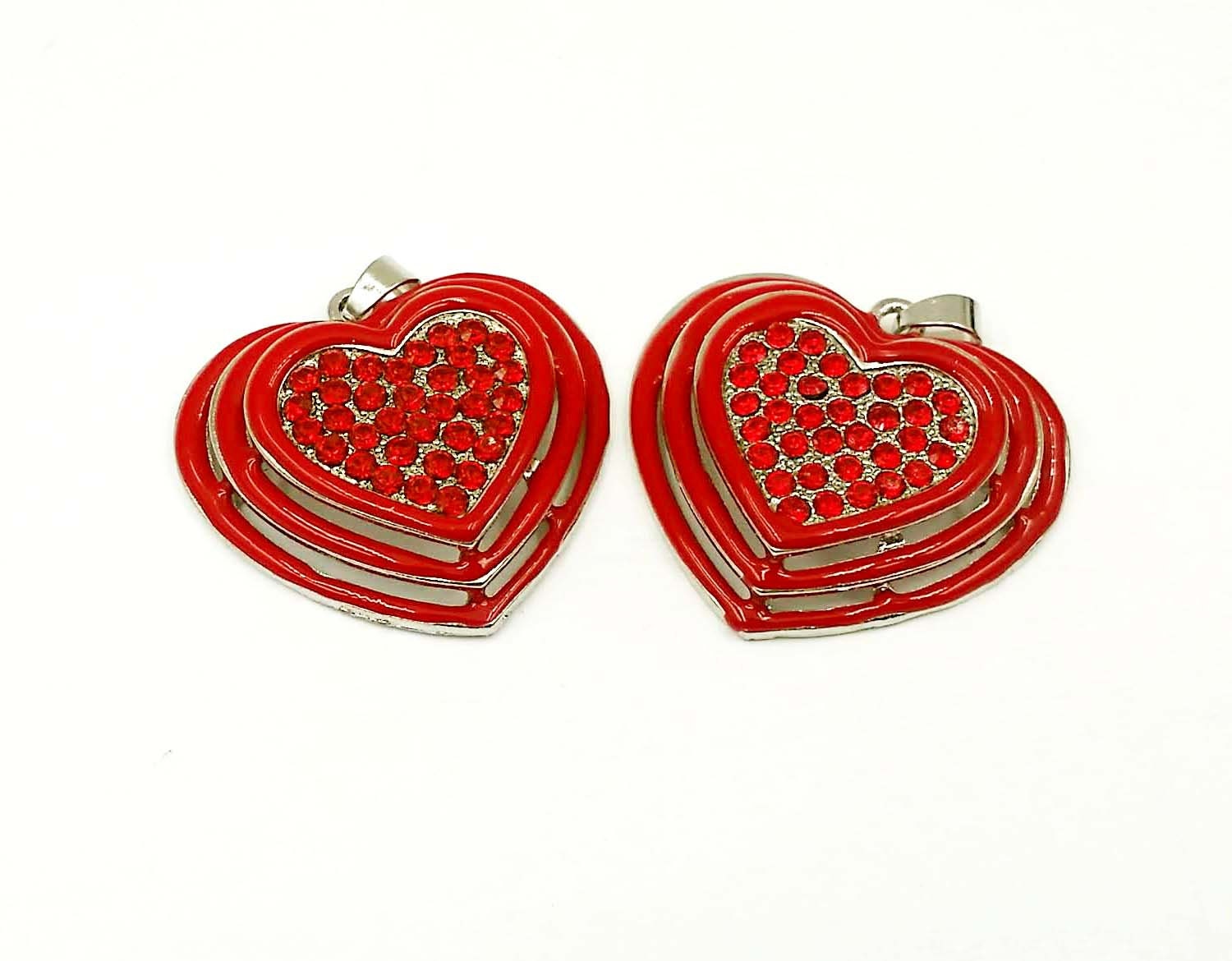 1 Three Tier Red Enamel Heart Pendant with Rhinestones Jewelry | Etsy