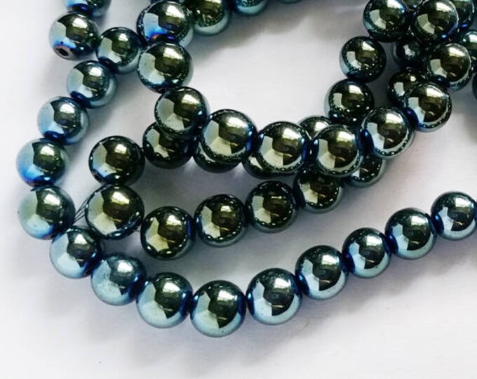 30 Hematite Turquoise Blue Green Plated Iridescent Beads 8mm | Etsy