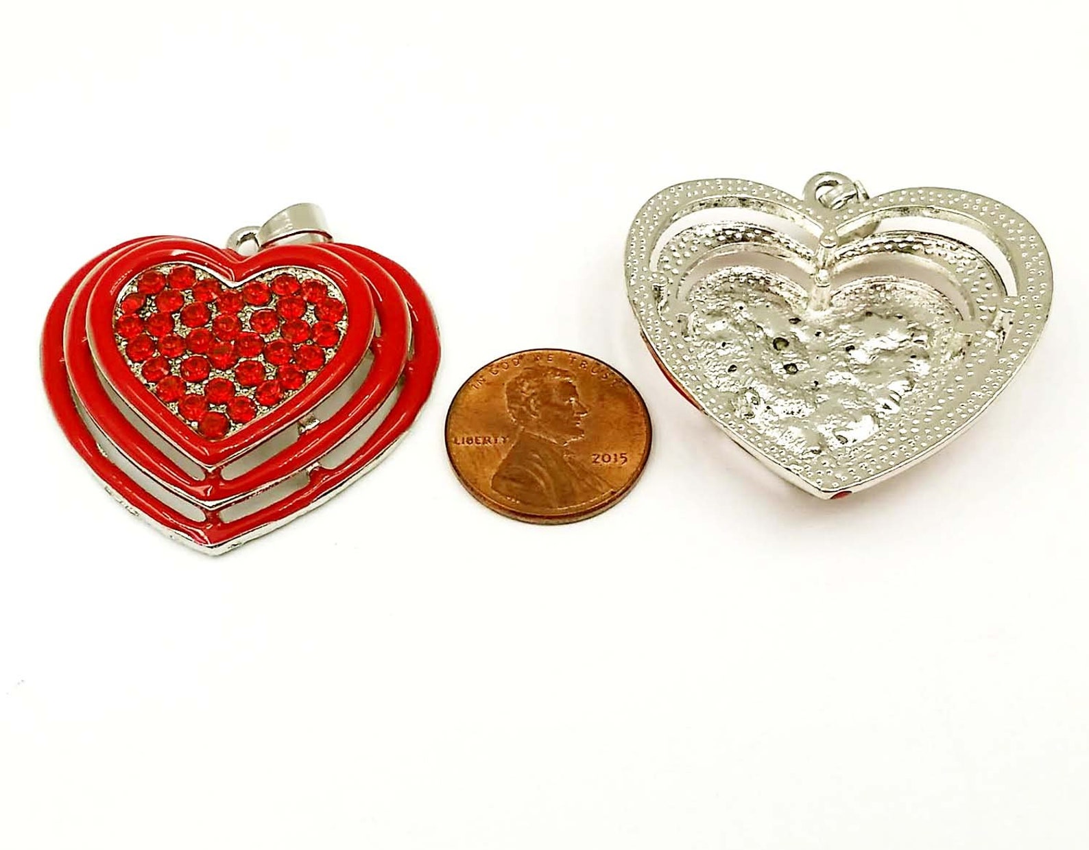 1 Three Tier Red Enamel Heart Pendant With Rhinestones Jewelry | Etsy