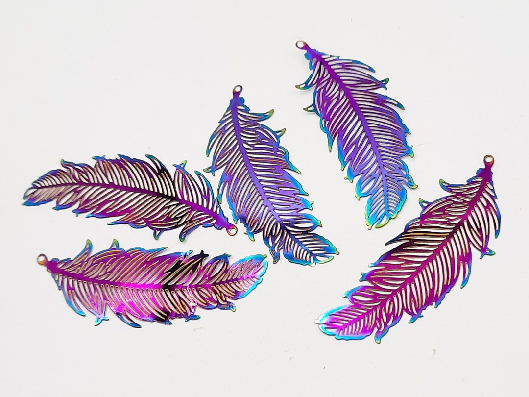 5 Stainless Steel Filigree Electroplated Feather Jewelry Findings ...