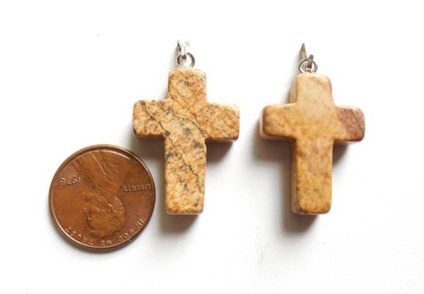 2 Picture Jasper Gemstone Crosses With Silver Tone Bails | Etsy