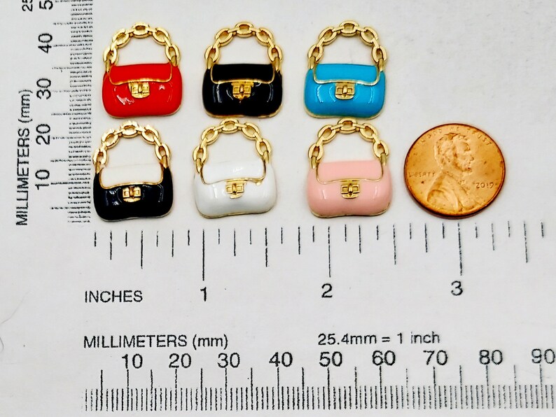 1 Set of 6 Assorted or Single Color Enamel Purse Handbag Charms Jewelry ...