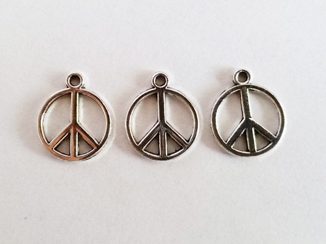 10 Antique Silver Peace Symbol Charms 17mm X 14mm Jewelry | Etsy