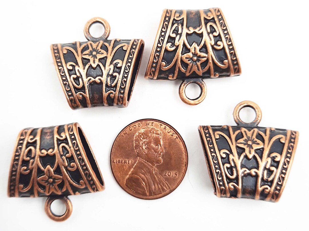2 Antique Copper Small Scarf Bails With Flower Pattern Jewelry Supplies ...