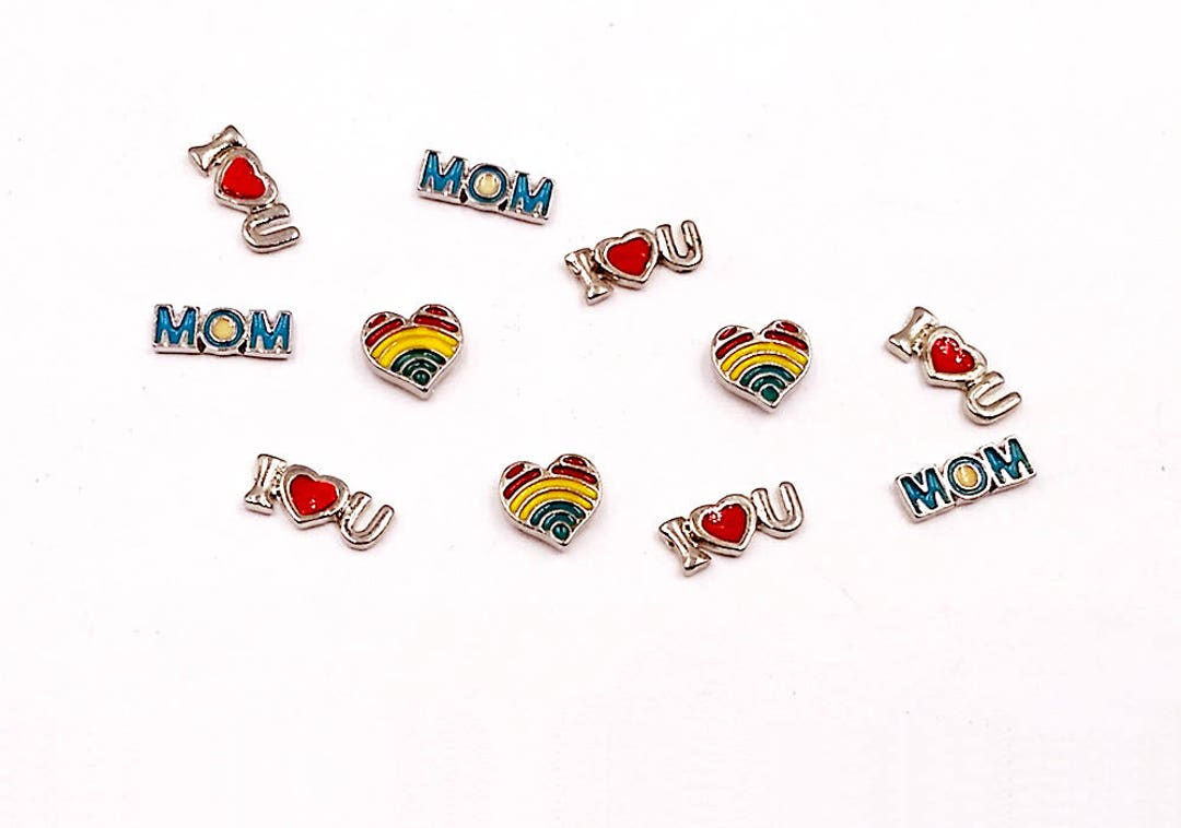 Rainbow Heart Iloveyou Mom Enamel Floating Memory Charms for Floating ...