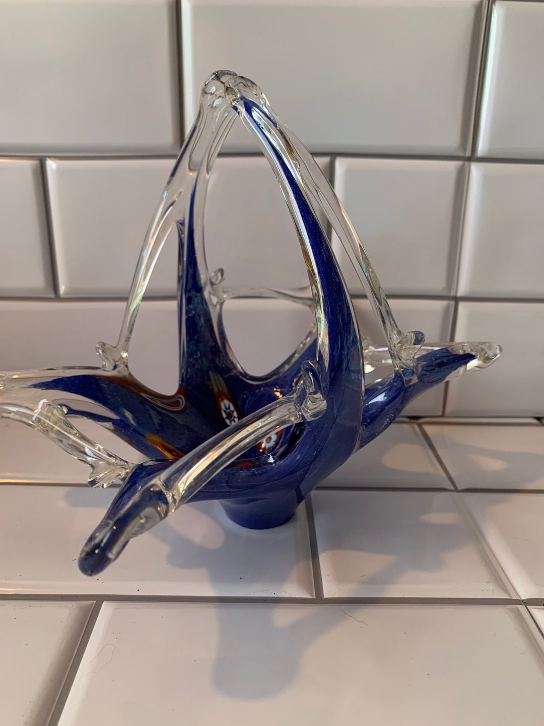 Vintage Millefori Murano Art Style Unique Glass Basket/candy Dish From ...