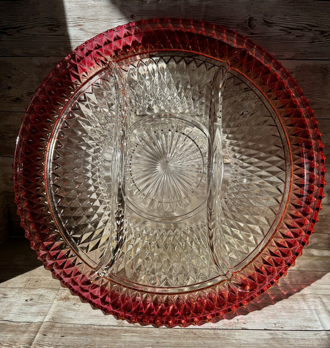 Vintage Ruby Diamond Point Relish Tray - Etsy