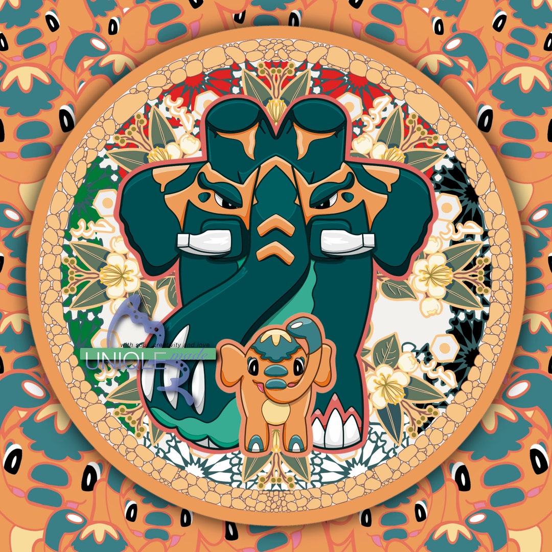 Steel Type Art Nouveau Inspired Cufant and Copperajah Pokemon Circle ...