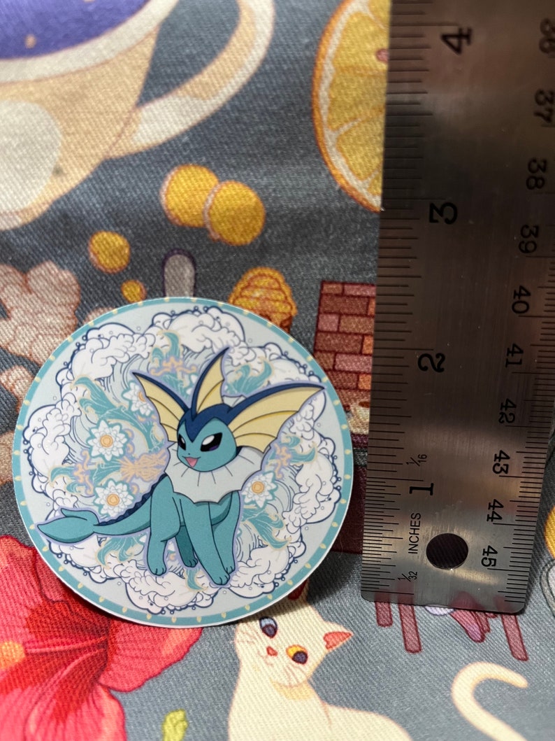 Water Type Art Nouveau Inspired Vaporeon Pokemon Glossy Circle Sticker ...