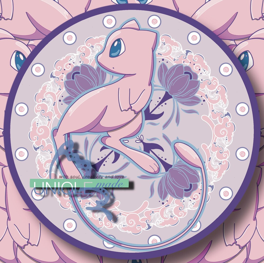 Psychic Type Art Nouveau Inspired Mew Pokemon Circle Sticker - Etsy