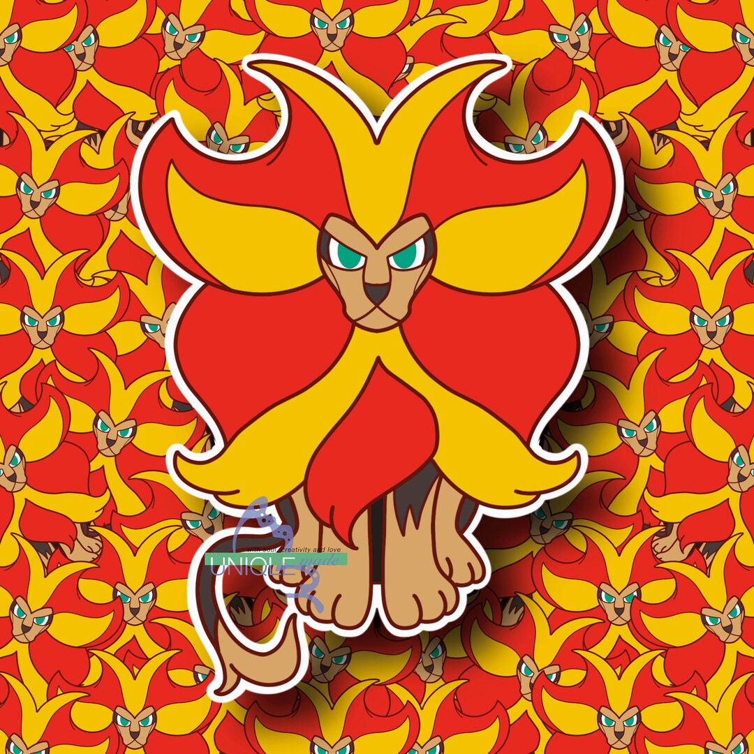 Fire/normal Type Chibi Style Male Pyroar Pokemon Die Cut Sticker Cute ...