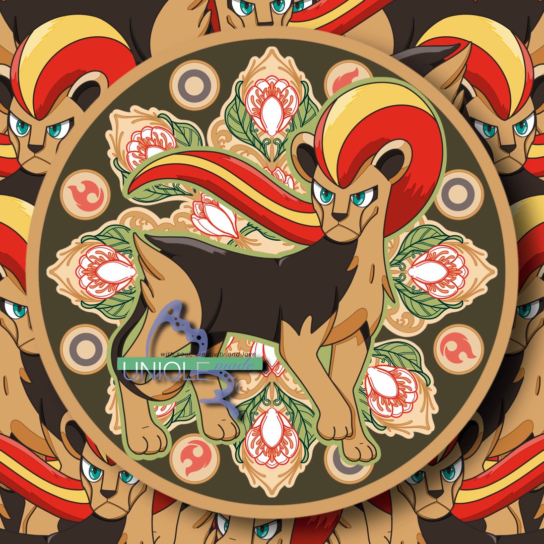 Fire/normal Type Art Nouveau Inspired Pyroar female Version Pokemon ...