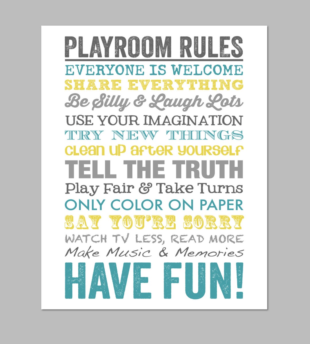 Playroom Rules Wall Art Printable Play Room Decor Print Playroom Gift ...