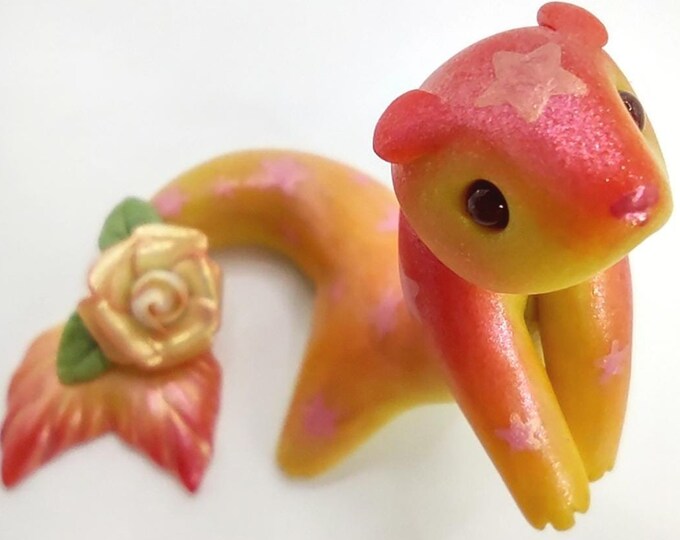 Miniature Yellow Orange and Pink Star Mermaid Otter Rose Figurine ...