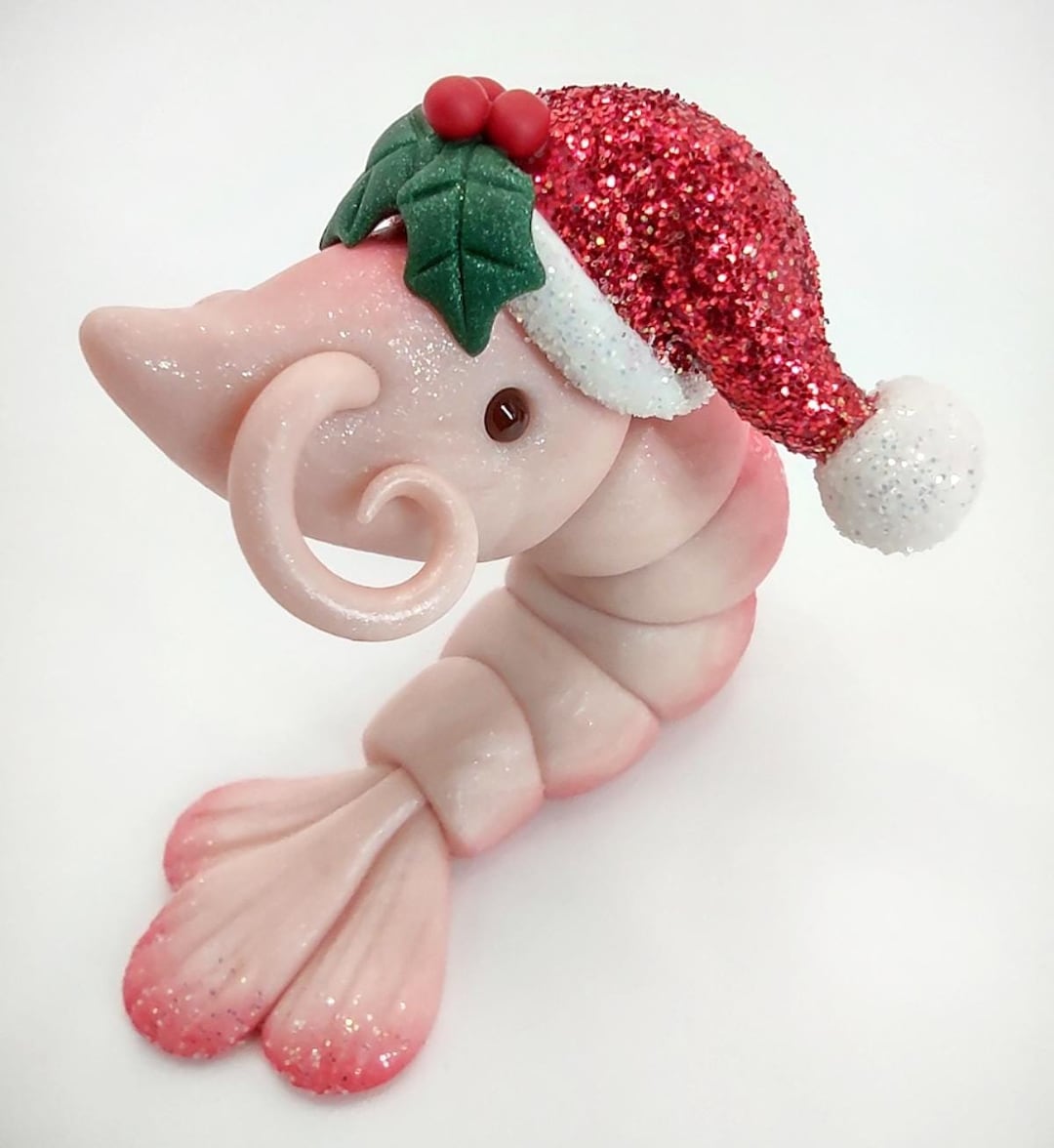 Pastel Pink Santa Shrimp Figurine Polymer Clay Sculpture Ocean Animals ...