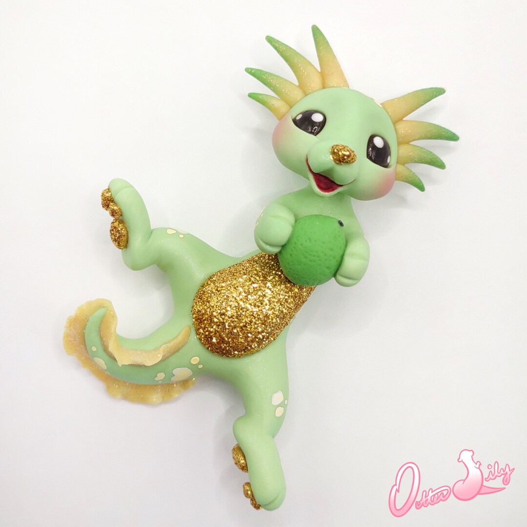Axolotl Otter Figurine Lemon Lime Pastel Green and Yellow Polymer Clay ...