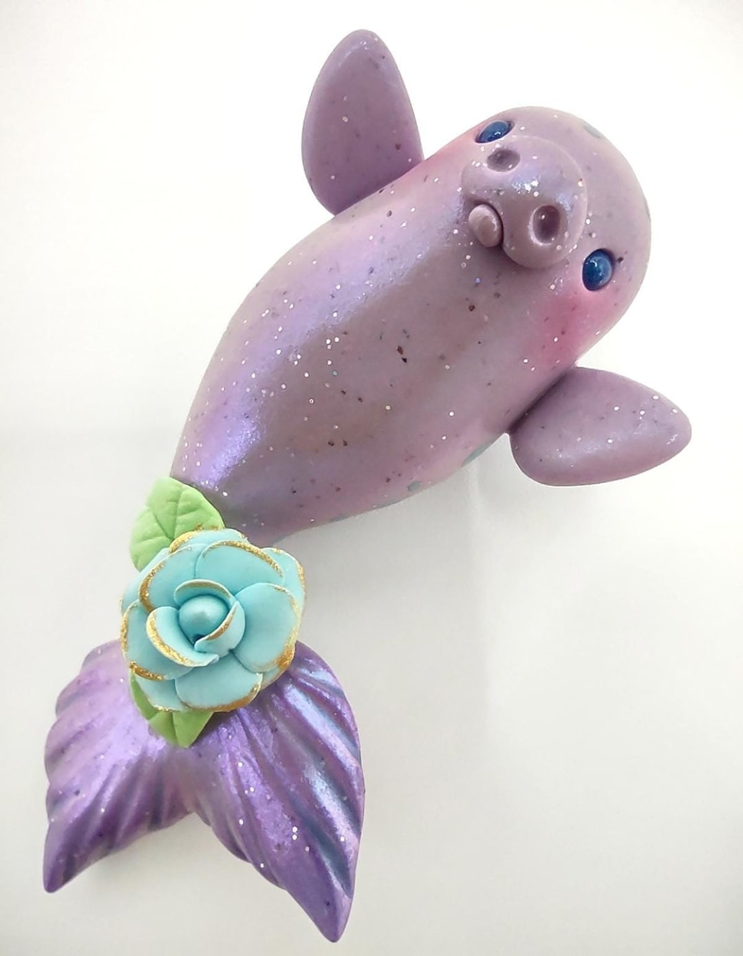Miniature Purple Manatee Mermaid Figurine Whimsical Art Tiny Polymer ...