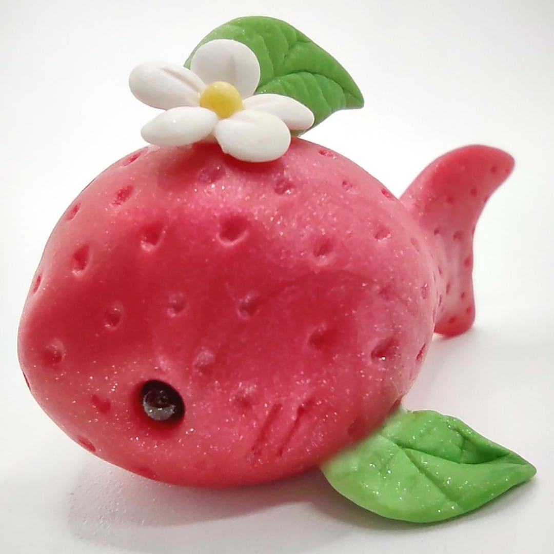 Red Chubby Strawberry Shark Figurine - Polymer Clay Sculpture, Ocean ...
