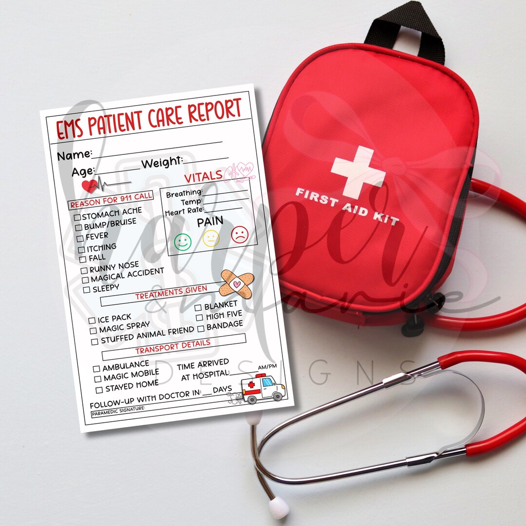 Printable EMS Patient Care Report: Pretend Play Paramedic Form (digital ...
