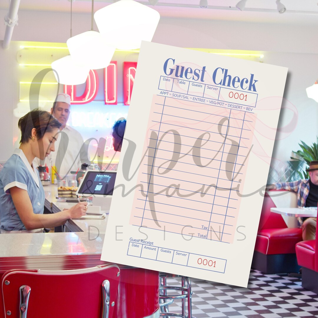 Diner Guest Check Pretend Play Cards: Restaurant Roleplay (digital PDF ...