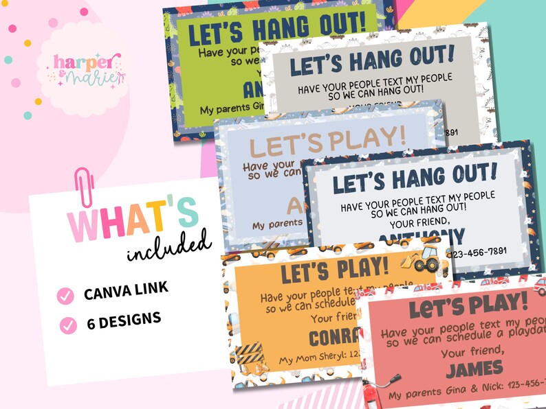 Editable Playdate Cards for Kids | Canva Template | 7 Fun Designs ...