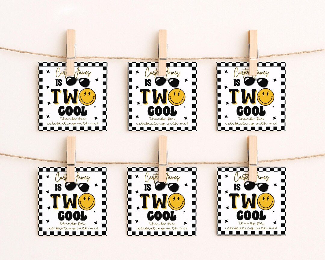 Two Cool Birthday Gift Tags Boy | Blue Checkered 2nd Birthday Favor ...