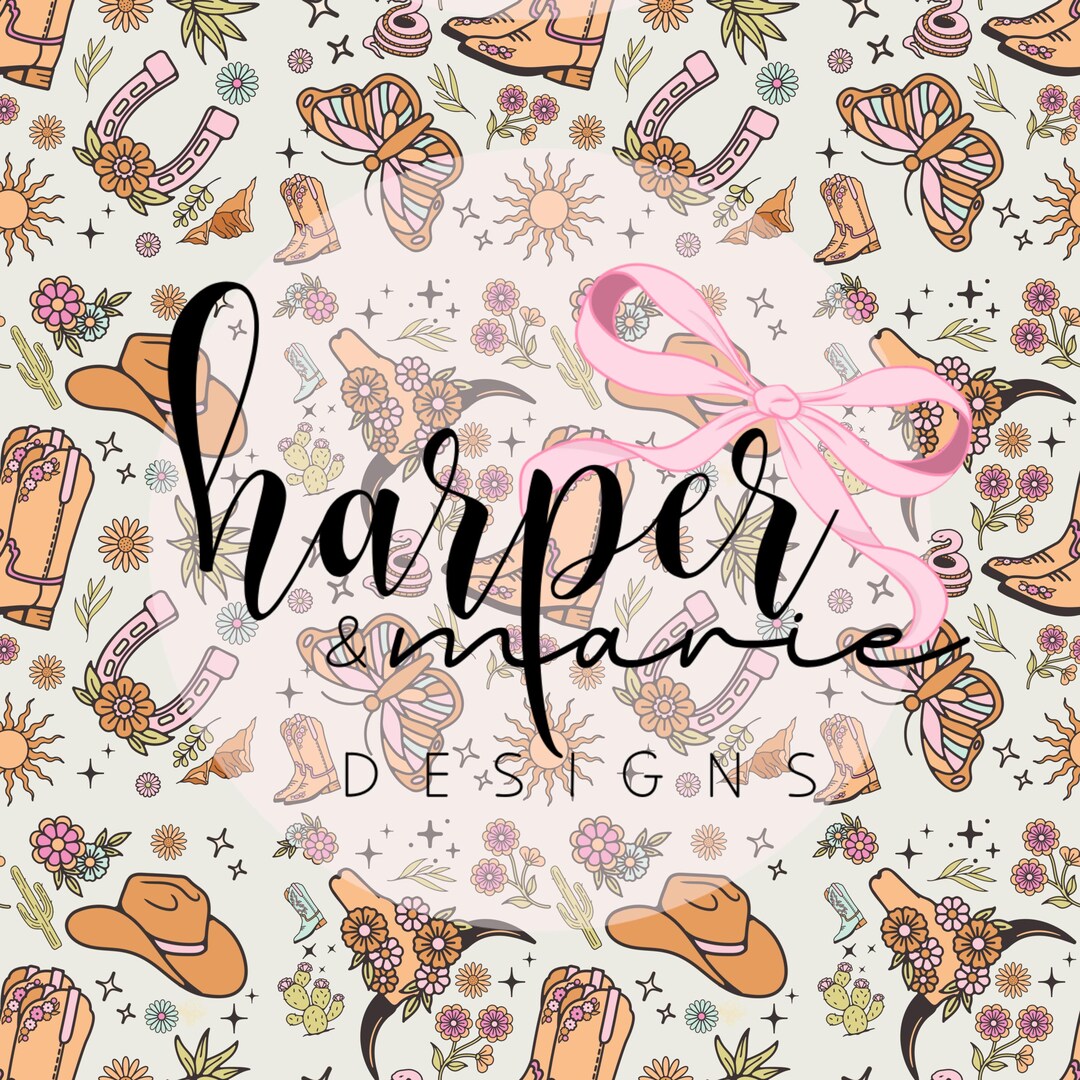 Cowgirl Desert Seamless Pattern: Retro Groovy Western Design (digital ...
