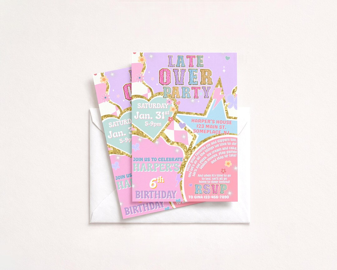 Late Over Birthday Invitation: Pajama Party Invite, Edit in Canva ...