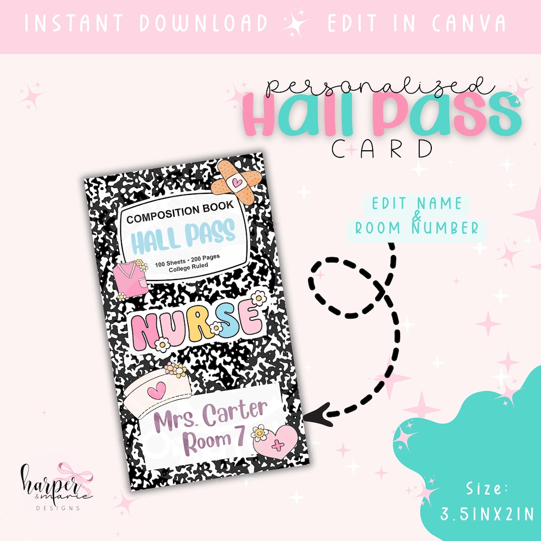 DIGITAL FILE Groovy and Retro Nurse Hall Pass PNG Editable Back to ...