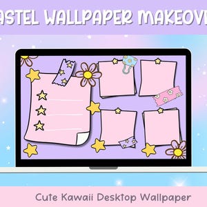 Kawaii Desktop Wallpaper PNG – Pastel Purple Note Board Background ...