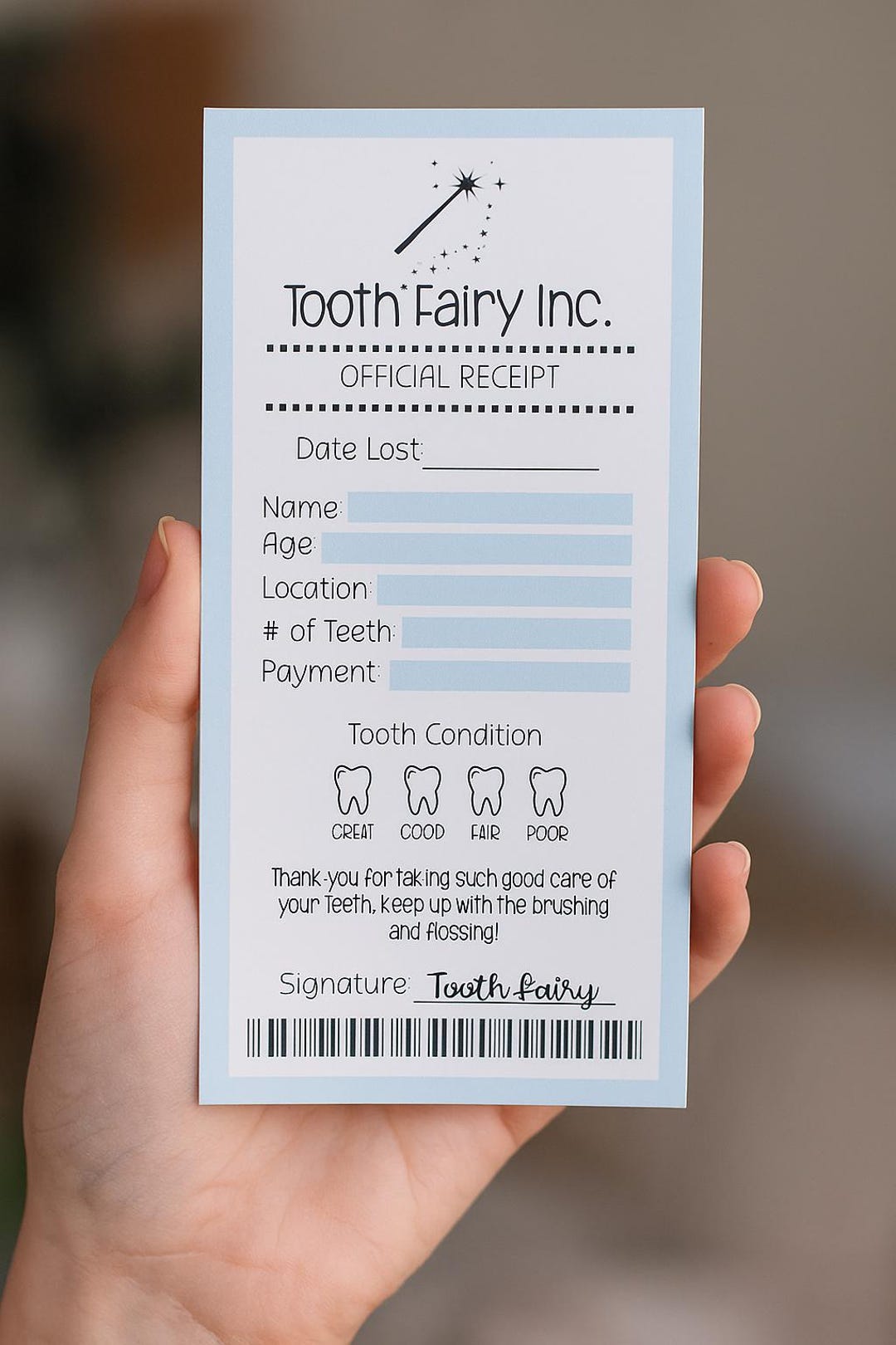 Printable Tooth Fairy Receipt & Certificate: Lost Tooth Keepsake ...