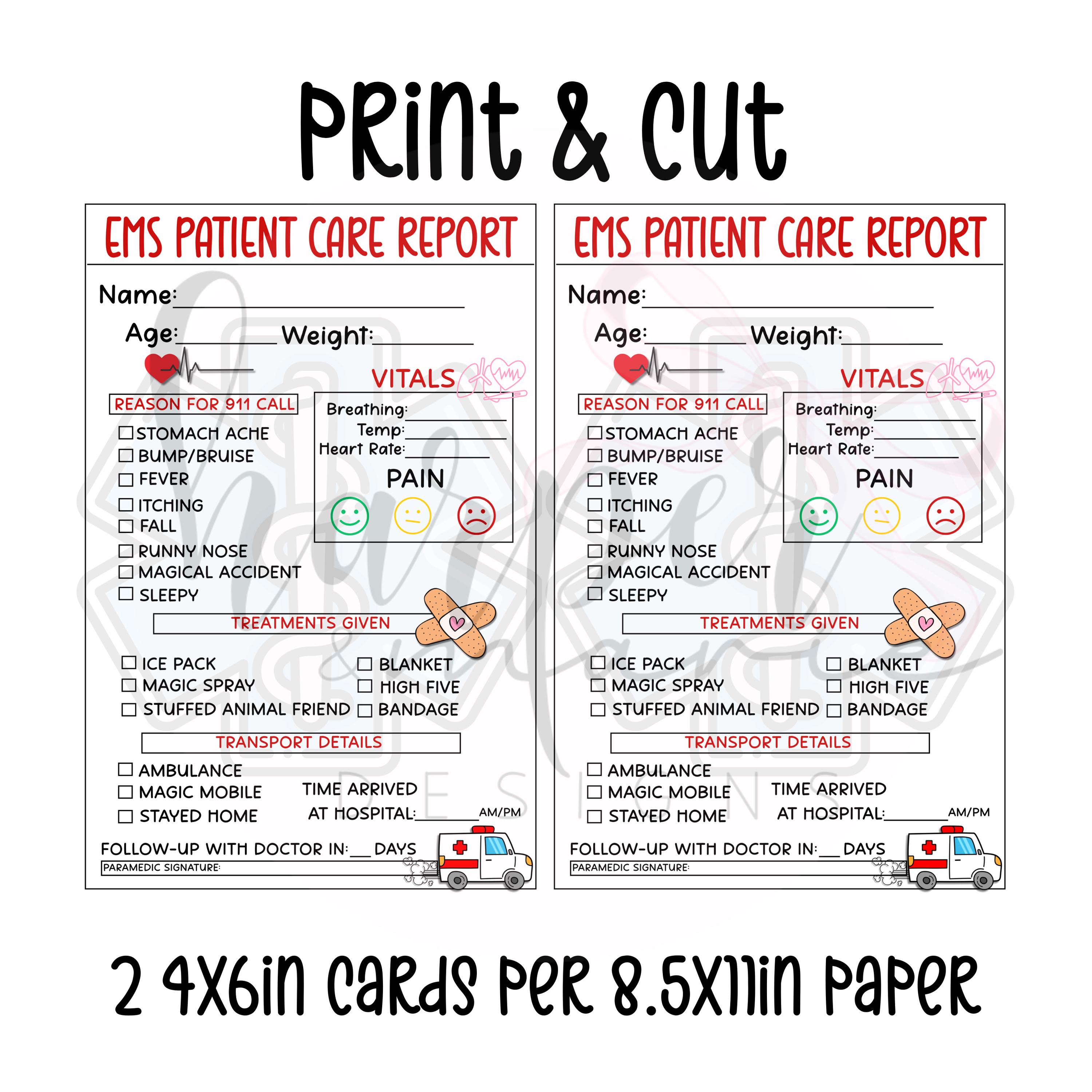 Printable EMS Patient Care Report: Pretend Play Paramedic Form (digital ...