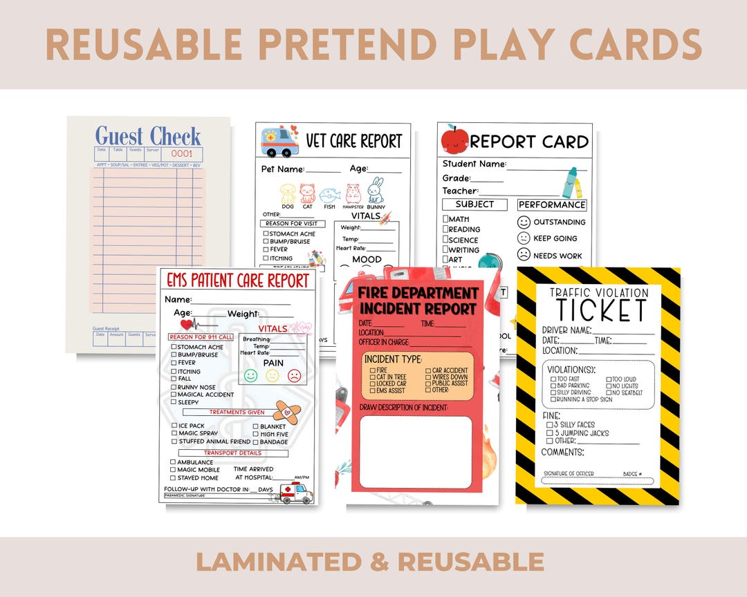 Laminated Pretend Play Cards Set: Homeschool Role Play With Dry Erase ...