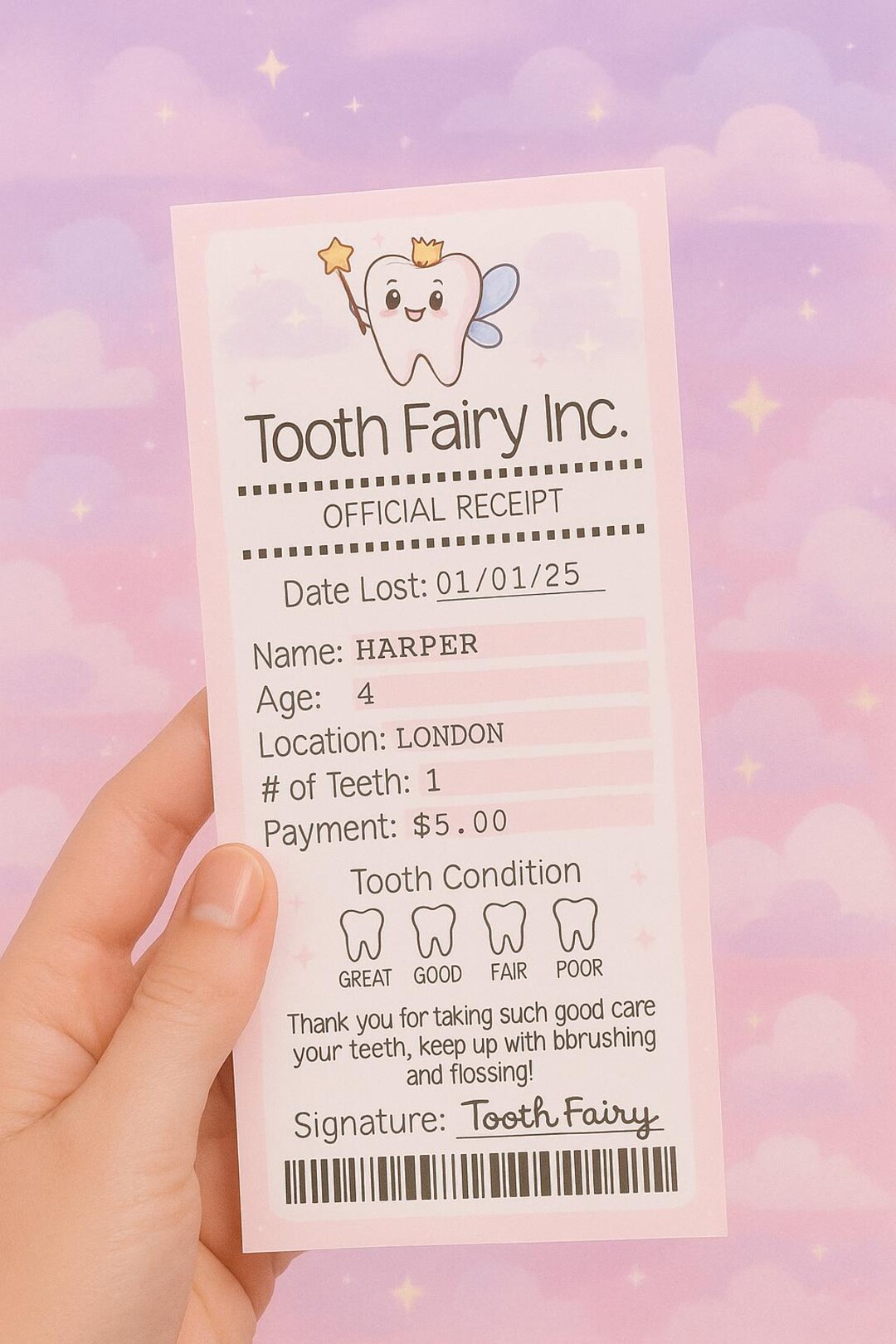 Editable Tooth Fairy Receipt Template: Printable Lost Tooth Certificate ...