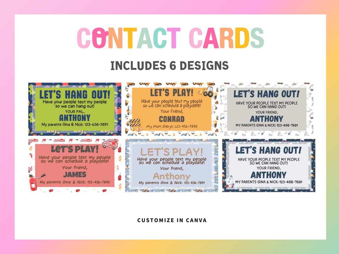Editable Playdate Cards for Kids | Canva Template | 7 Fun Designs ...