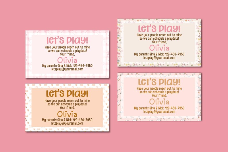 Editable Playdate Contact Cards for Toddlers | Girl Play Date Card ...