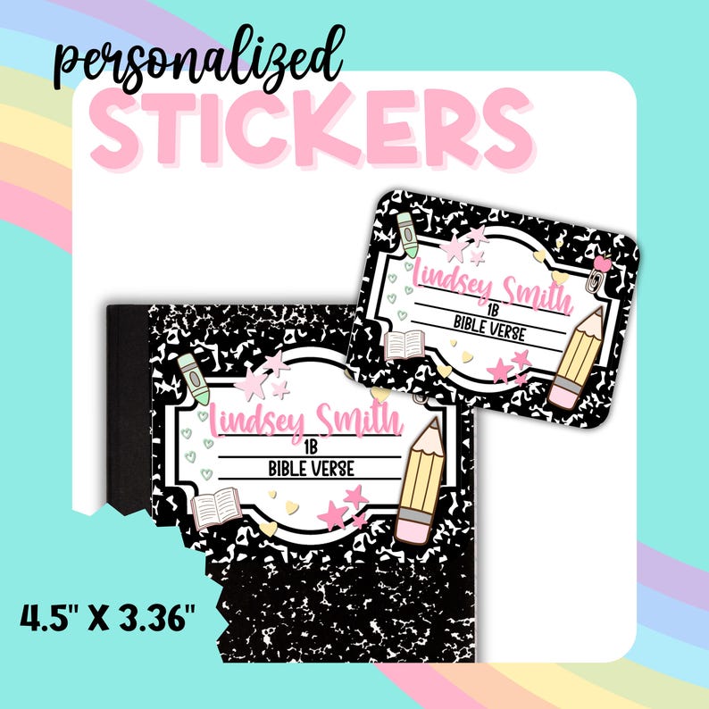 Personalized Composition Book Sticker, Custom Name Sticker, Custom ...
