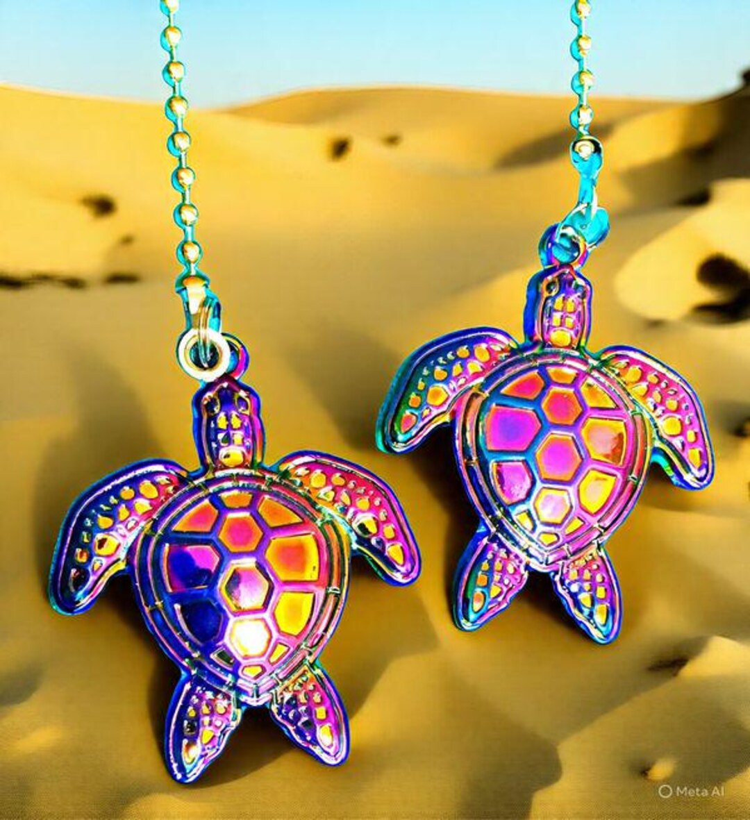 Set of Two - SEA TURTLE Iridescent Ocean Sea Metal - Ceiling Fan Pull ...
