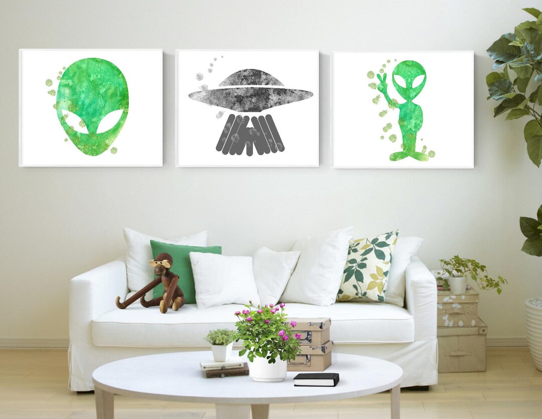 Set of Three Alien Trio Glicée Print Picture Baby Boy Girl Mother ...