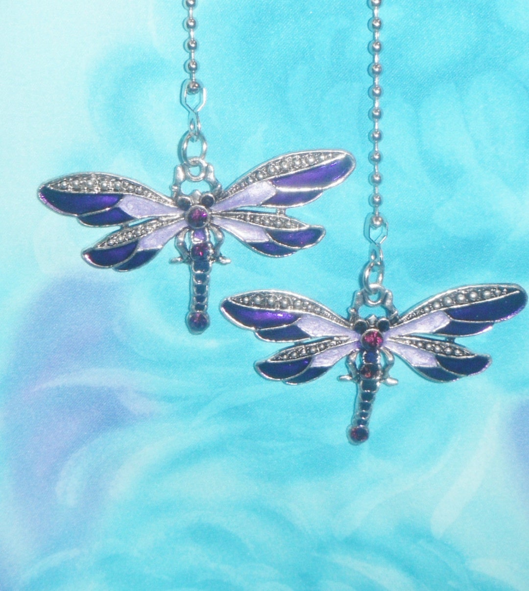 Set of Two ~ Purple Dragonfly Rhinestone Metal Enamel ~ Ceiling Fan ...