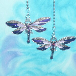Set of Two ~ Purple Dragonfly Rhinestone Metal Enamel ~ Ceiling Fan ...