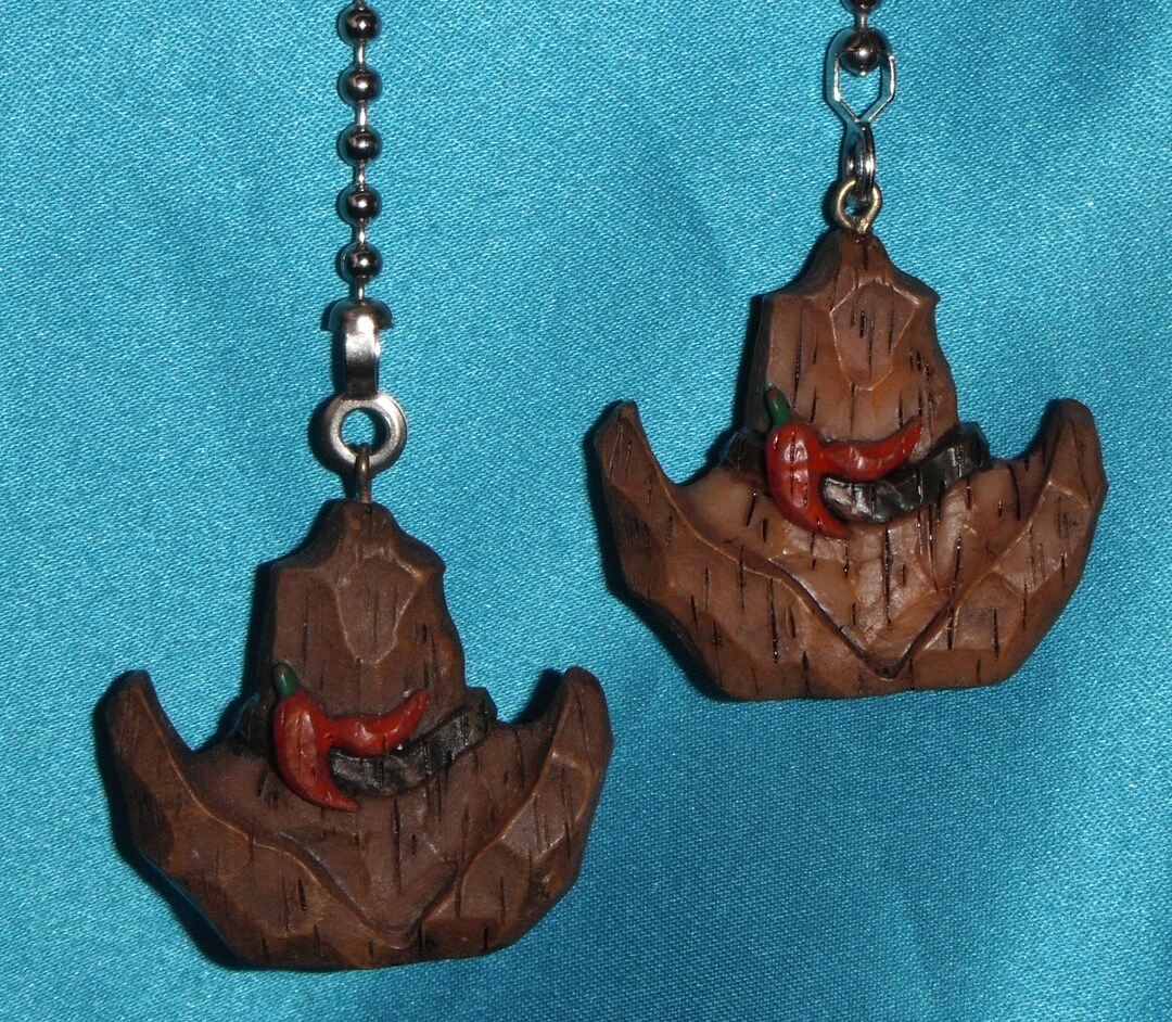 Set of Two Cowboy Hat Jalapeno Brown Resin Ranch Ceiling Fan Pull ...