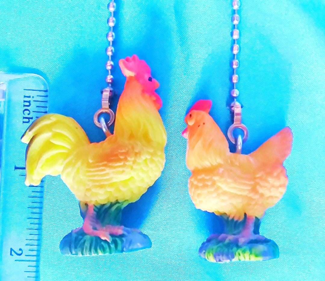 Set of Two ~ Rooster & Hen Chicken Farm Animals ~ Ceiling Fan Pull ...