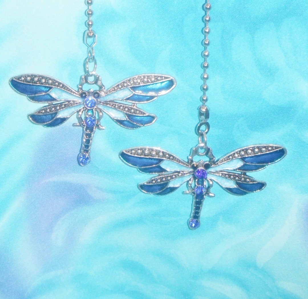 Set of Two - Blue Dragonfly Enamel Rhinestone - Free Shipping - Ceiling ...